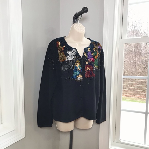 Michael Simon | Sweaters | Vintage Michael Simon Beaded Nativity ...